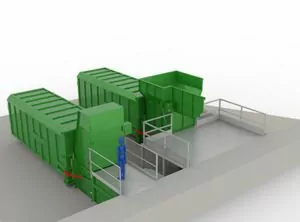 Static waste compactors with walk on and drive on hopper configurations ...
